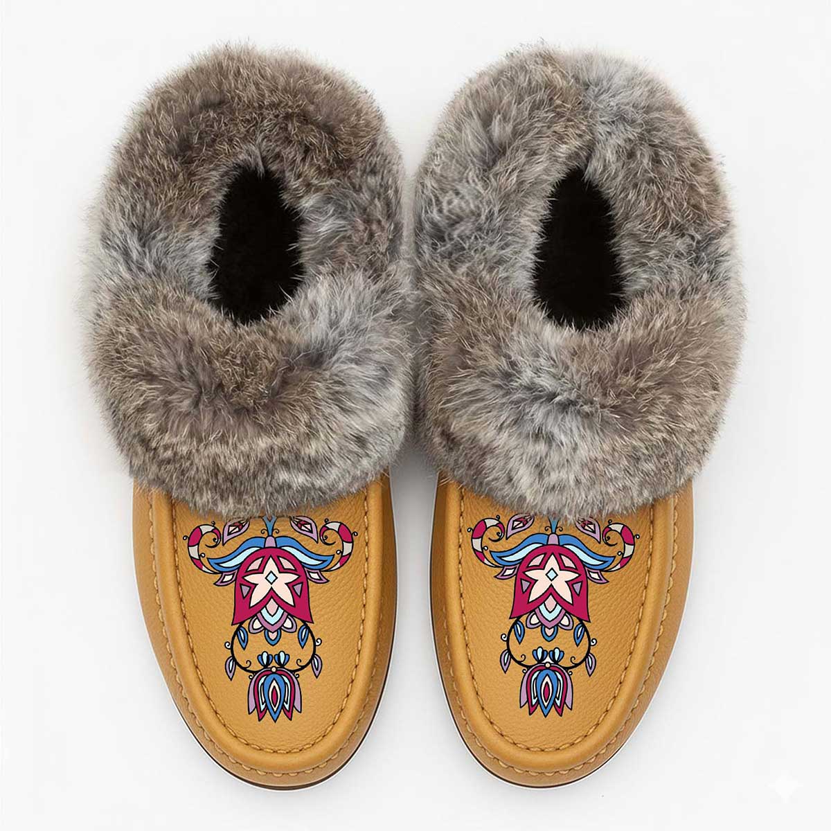 Northern Ember Tan Leather Mottled Fur Moccasin