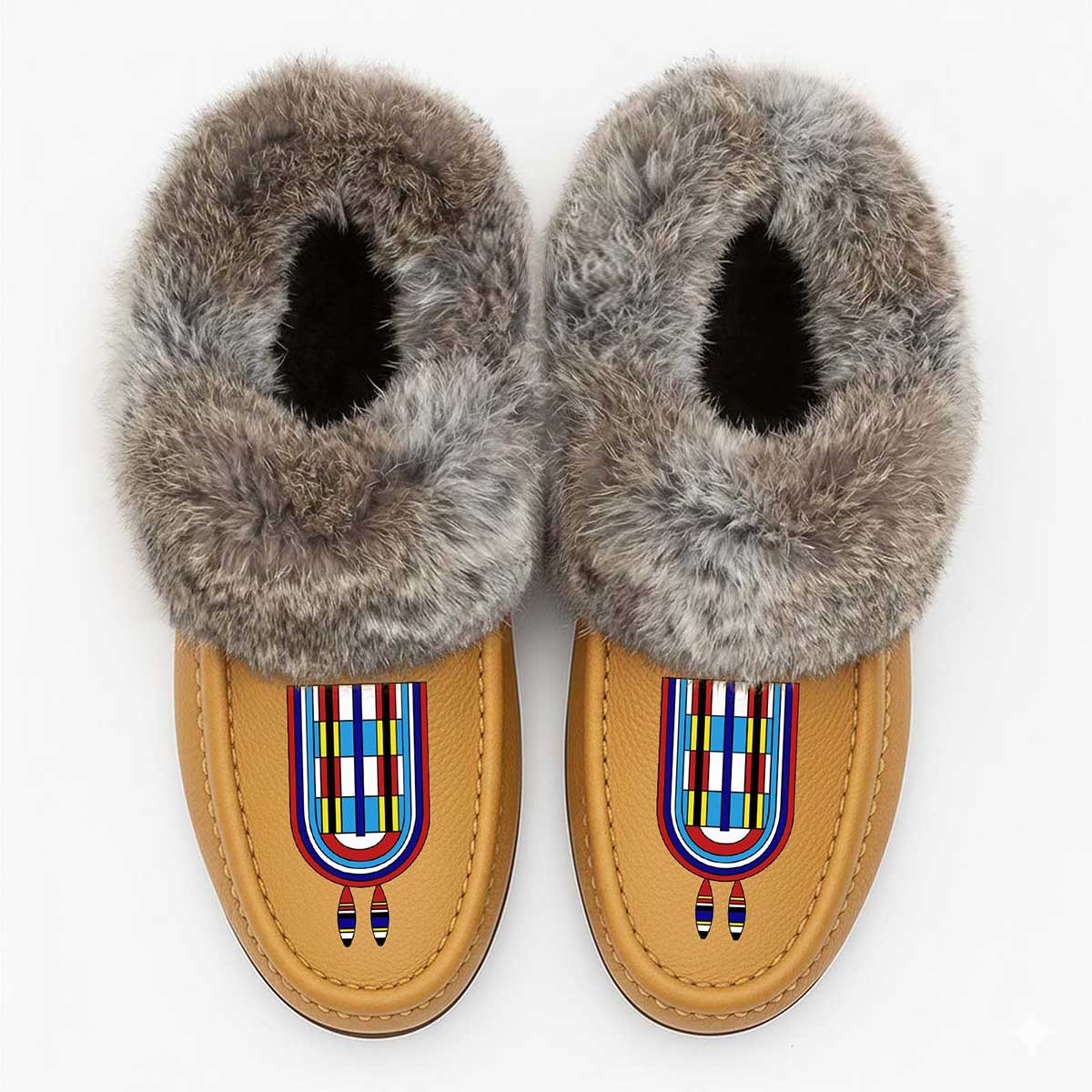 Prairie Signal Tan Leather Mottled Fur Moccasin