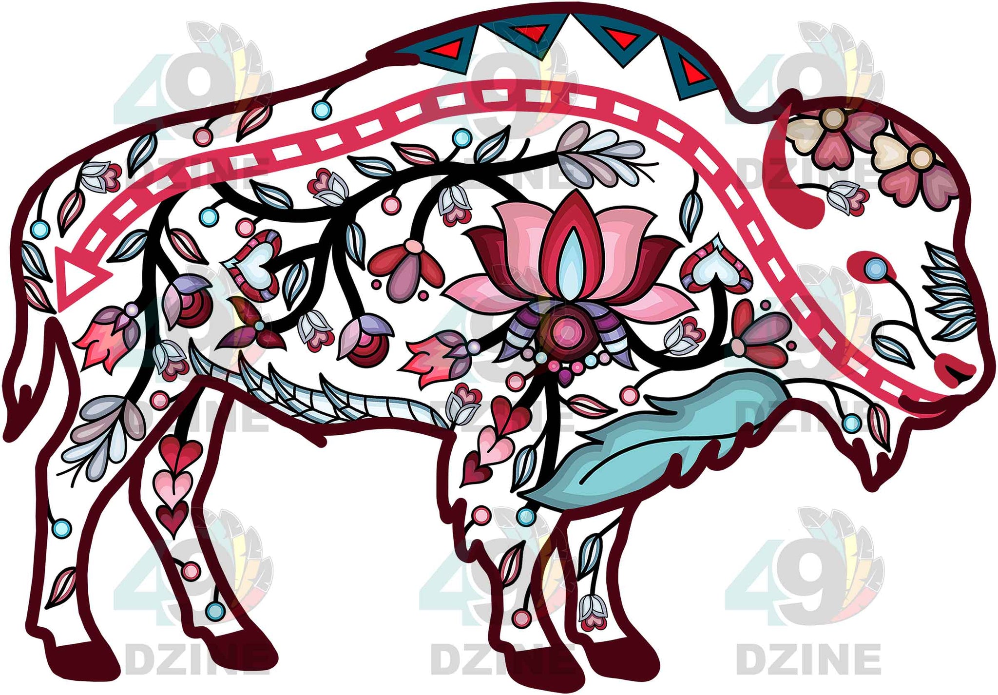 Buffalo Floral Motif 2 Transfer (Various Sizes)