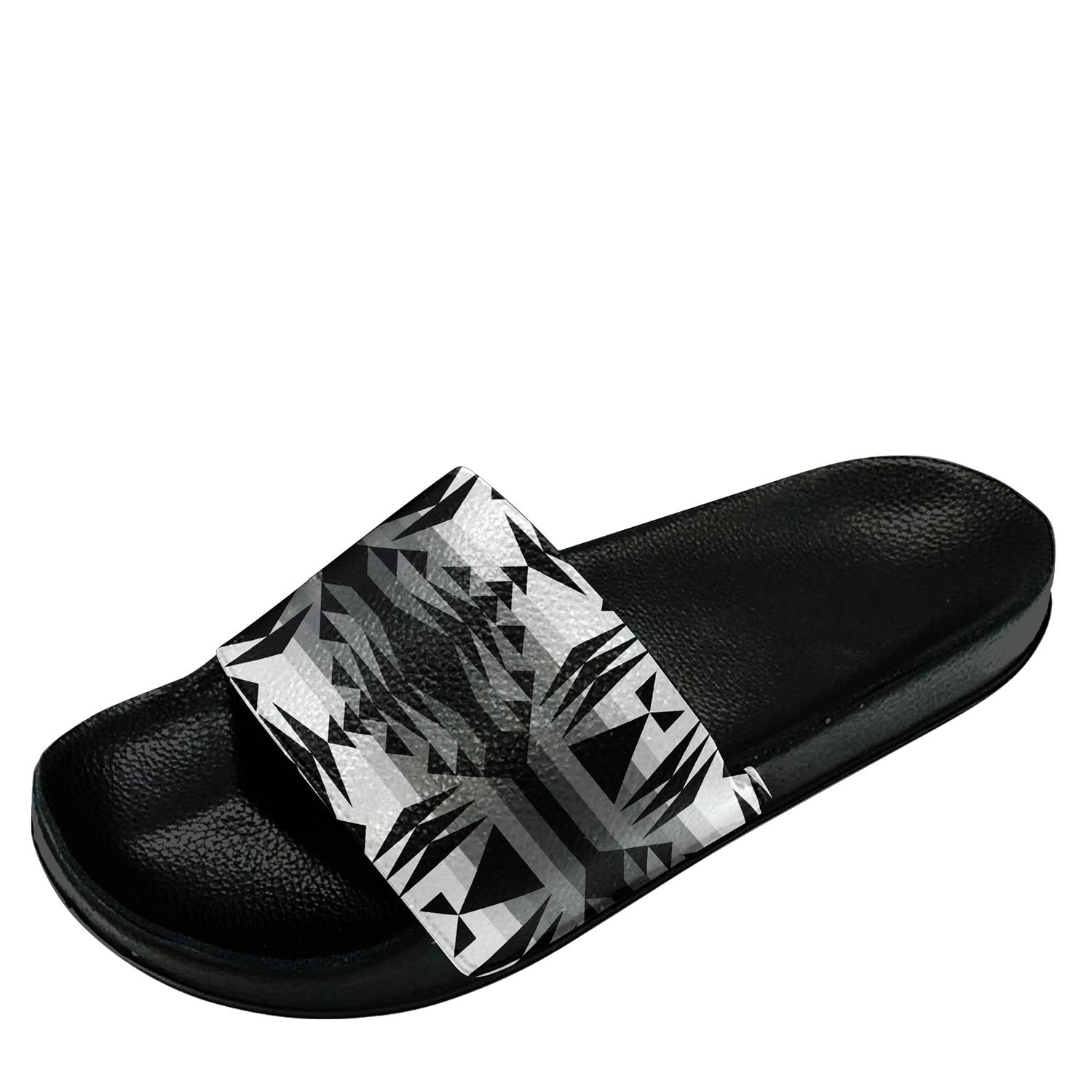 Between the Mountains White and Black Slide Sandals